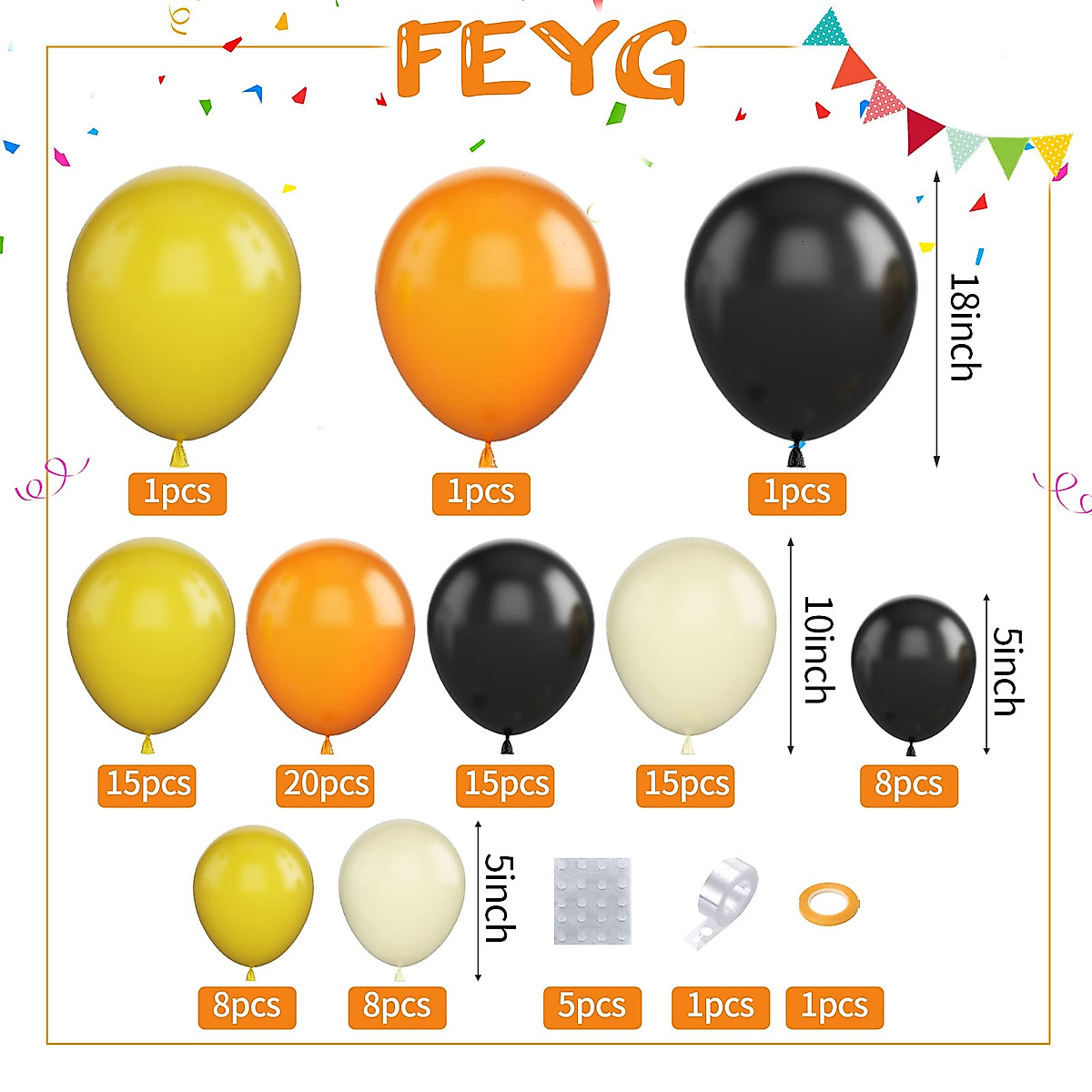 Balloons Garland Kit, Retro Orange Black Yellow Balloon Arch Kit Construction Balloon Arch, Latex Party Balloons for Birthday Wedding Baby Shower Engagement Construction Quarantine Party Decoration