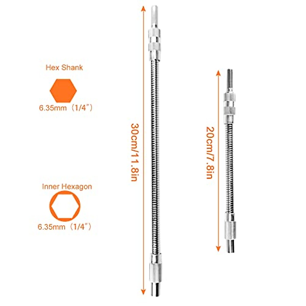 2 PC Flexible Drill Bit Extension - 1/4" Magnetic Hex Soft Flexible Shaft Extension For Drill - 7.9" And 11.8" Quick Change Hex Shank Flex Drill Bit Extension For Furniture, Computer Chassis, Cabinets
