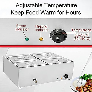 Commercial 1500W Electric Food Warmer, Stainless Steel Steam Table Buffet Server Food Warming Tray, Temperature Control, for Catering and Restaurants