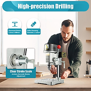 340W Mini Table Electric Drill Press, DNYSYSJ 3-Speed Bench Drill Press 10mm Chuck Wood Metal Speed Adjustable Drilling Machine Power Tools Used for Wooden Furniture 1mm-10mm 110V USA STOCK