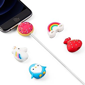 SUNGUY Cute Cable Protector for iPhone Charger Cable, 5pcs Animal Cable Protector, USB Charger Cord Protector for Christmas
