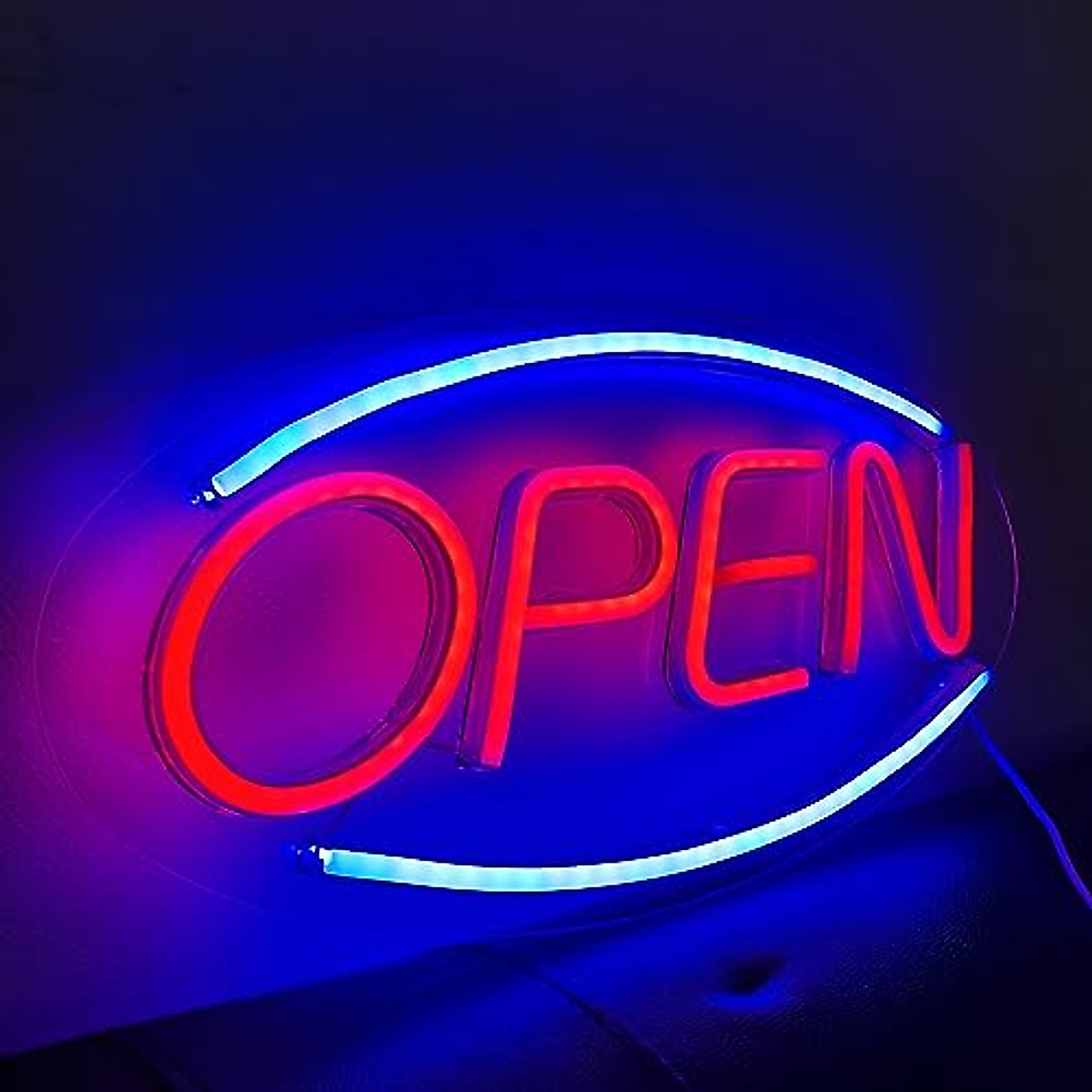 Large LED Neon Open Sign 18"x 8.6" for Business, Powered by USB with ON/OFF Switch Adjustable Brightness Open Neon Lights for Party Bar Salon Hotel Stores Window Wall Decor