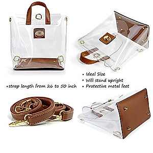 HOXIS Multifunction Clear Backpack for Stadium Approved Convertible Women Cross Body Bag (Brown)