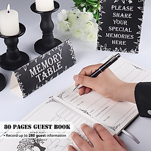 Funeral Guest Book 5PCS Set, in Loving Memory 80 Pages Funeral Sign-in Guestbook for Memorial Service Celebration of Life, Includes Funeral Sign in Book, Pen, Memory Cards, Table Sign (7.7"x10",Black)