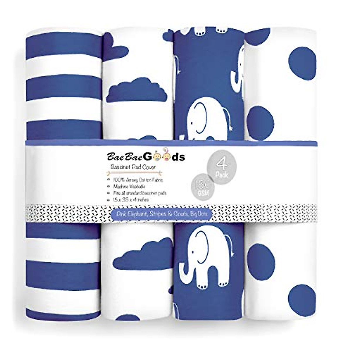 Bassinet Bed Sheets – Premium Bassinet Fitted Sheet for Halo, Mika Micky, Maxi COSI & Others - 4 Pack 100% Jersey Knit - Bassinet Bedding for Standard Size Oval or Halo Bassinet Pads for Boys & Girls