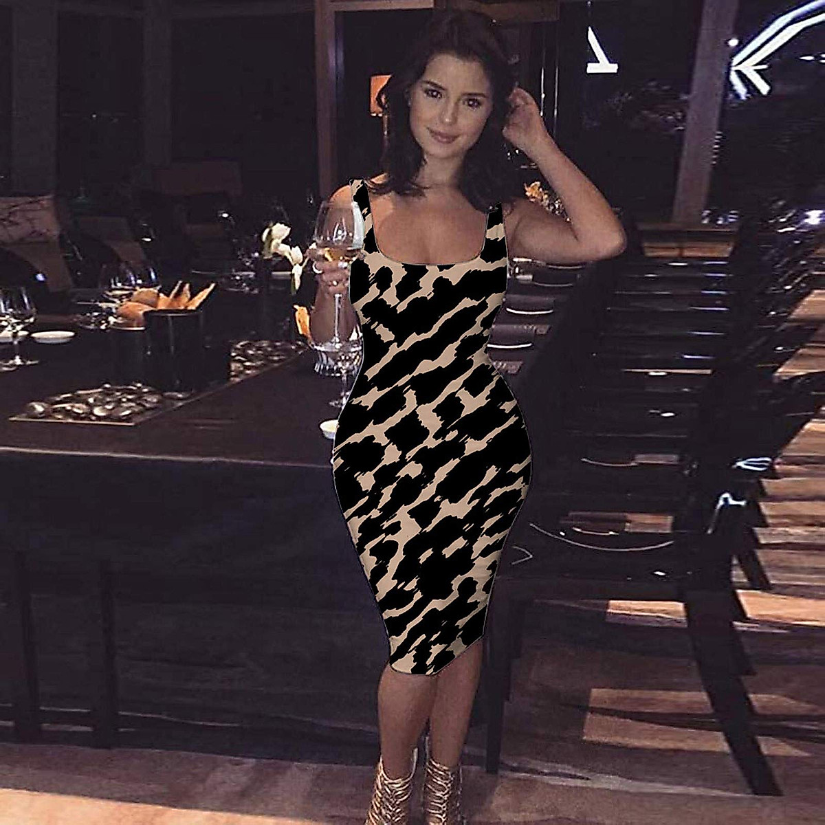 Padaleks Women's Summer Sexy Basic Sleeveless Tank Top Bodycon Dress Party Club Mini Dresses Knee Length