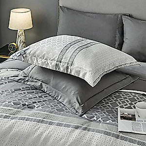Bedsure Queen Size Bedding Set - 7 Pieces Hotel Style Queen Bed in a Bag Comforter Set with Sheets, Soft Textured Queen Bedding Comforter Set, Luxurious Grey Bedding Set