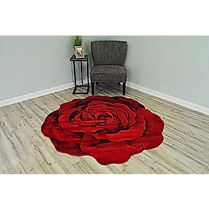 Flowers 3D Effect Hand Carved Thick Artistic Floral Flower Rose Botanical Shape Area Rug Design 304 Red 2'7''x2'7'' Round