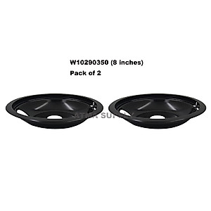 W10290350 and W10290353 Range Cooktop Porcelain Drip Pans Set Compatible with Whirlpool Includes 2 8-Inch and 2 6-Inch Pans,4pack, Black