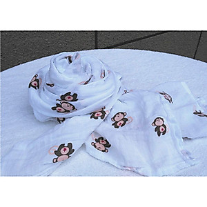 SOIMISS Muslin Swaddle Blanket Cotton Newborn Baby Infant Muslin Gauze Swaddle Blanket Wrapping Brown Monkey