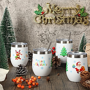 4 Pack Christmas Wine Tumbler 12 oz Stainless Steel Wine Glass Merry Christmas Gift Santa Elk Coffee Mug Holiday Gift for Friends Bff Mom Wife Daughter Coworker Xmas Party Favor Supplies