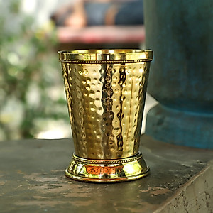 HANDTECHINDIA Mint Julep Cups For Bourbon Cocktail Moscow Mule Kentucky Derby Classic Beaded Trim Border Made by Soild Brass Capacity-12 Ounce (Hammered, 2)