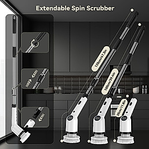 Electric Spin Scrubber - IMAXTOP Cordless Cleaning Brush with 8 Replaceable Heads, Shower Cleaner with Long Handle, Bathroom, Grout, Tub, Floor, Kitchen Cleaner