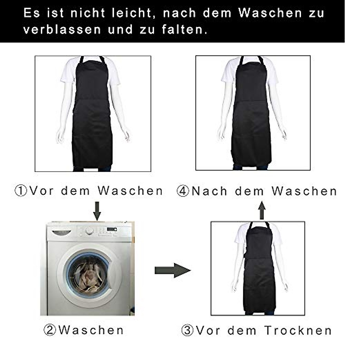 BIGHAS Adjustable Bib Apron with Pocket Extra Long Ties for Women Men, 18 Colors, Chef, Kitchen, Home, Restaurant, Cafe, Cooking, Baking (White)