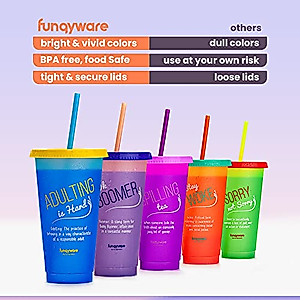 Color Changing Cups with Lids and Straws for Adults - 5 x 24oz Reusable Cups with Lids and Straws, Bulk Plastic Cups with Lids and Straws for Kids, Cold Iced Coffee Cups & Women Party Water Tumbler