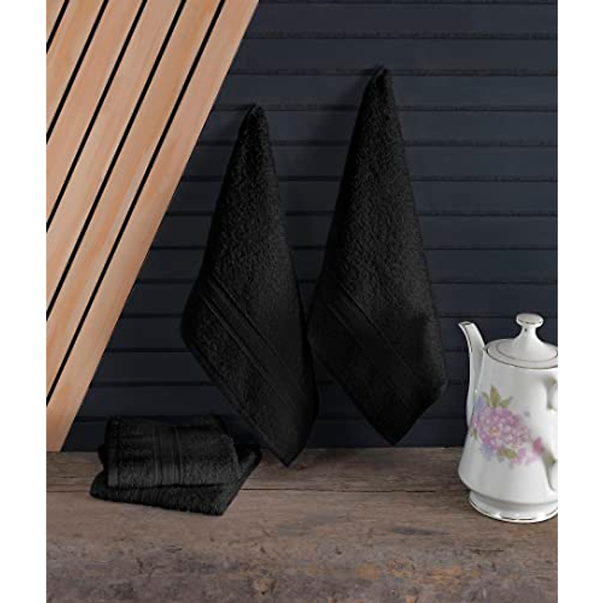 Cotton Fingertip Towels Set - 4 Pack Black Highly Absorbent, Soft Feel Fingertip Towels 11"x17"
