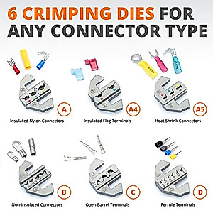 Wirefy Crimping Tool Set 8 PCS - Ratcheting Wire Crimper - Heat Shrink, Non-Insulated, Open Barrel, Flag, Ferrule Connectors