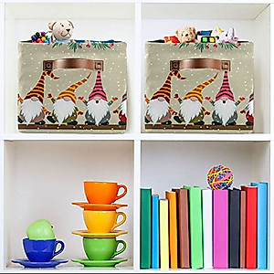 Bolaz Large Storage Basket Christmas Card with Gnomes Foldable Box Organizer Bins Handles for Bedroom Home Office Colorful 9