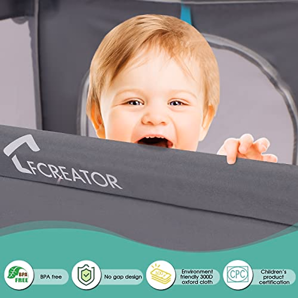 LFCREATOR Baby Playpen,71” x 60” Large Playpen for Babies and Toddlers with Soft Breathable Mesh,Safety Play Center Yard for Indoor&Outdoor,Sturdy Safety Baby Fence Play Area with Gate， Grey