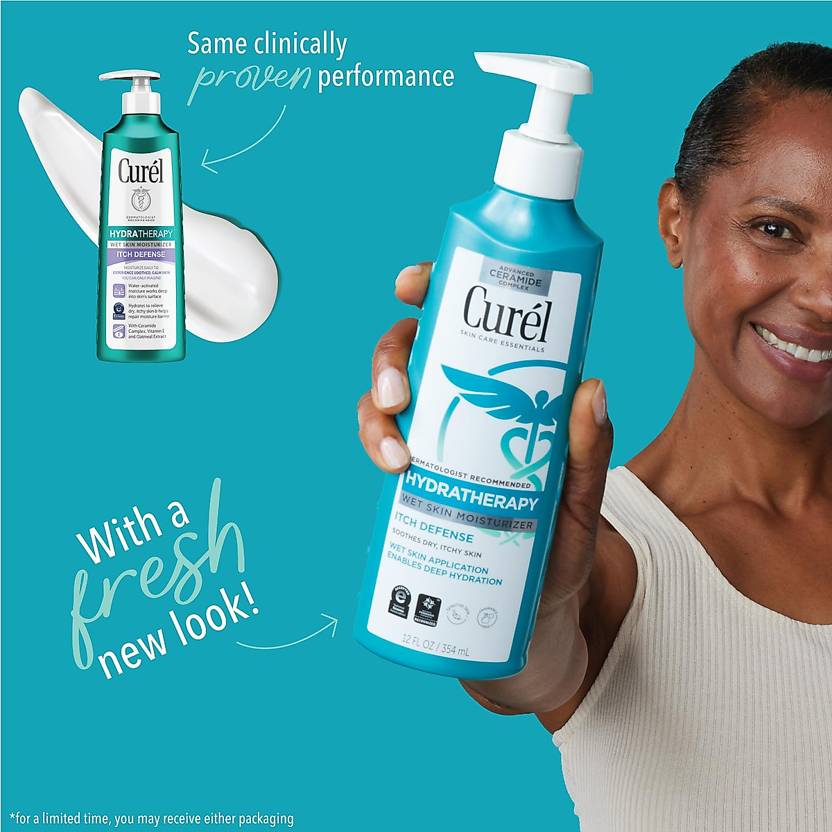 Curel Hydra Therapy, Itch Defense Moisturizer, Wet Skin Lotion, 12 Ounce, with Advanced Ceramide Complex, Vitamin E, & Oatmeal Extract, Helps to Repair Moisture Barrier