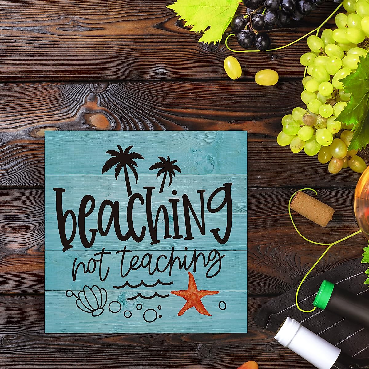 Beaching Not Teaching Wooden Box Sign, Rustic Funny Beach Theme House Bedroom Decor, Coastal Vibe Wood Box Sign for Home Office Shelf Table Decoration 5 X 10 Inches Gift for Beach Lover