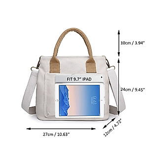 UERRUAM Small Canvas Tote Bag for Women Aesthetic Crossbody Bag Everyday Bag with Pockets Zipper Satchel Handbag