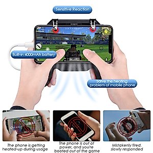 Qoosea Mobile Controller with 4000mAh Battery Power Bank Cooling Fan Mobile Controller L1R1 Game Trigger Joystick Gamepad Grip Remote for PUBG/Knives Out/Free Fire for Android iOS Phone 4.5-6.5"