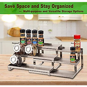 ALhom Spice Rack Organizer for Cabinet/Wall Mount/Countertop/Pantry - 3 Tier Expandable Spice Shelf - Stainless Steel