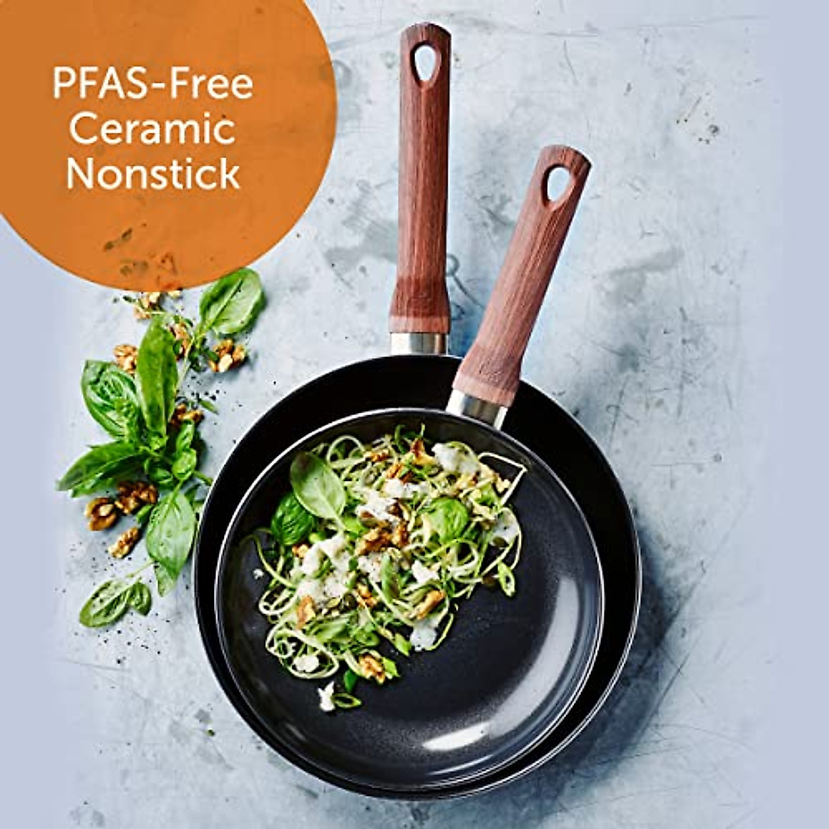 BK Simply Ceramic, Ceramic Nonstick Induction 9.5" and 11" Nonstick Frying Pan Skillet Set, PFAS Free, Dishwasher Safe, Black