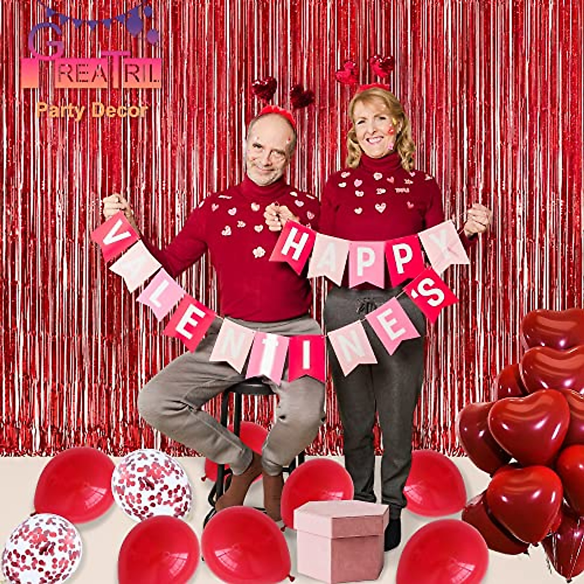 GREATRIL Black and Red Tinsel Fringe Curtain Foil Fringe Party Backdrop Streamers for Stranger Themed/Halloween/Christmas/Doorway/Casino/Wall Decor 2 Black 2 Red