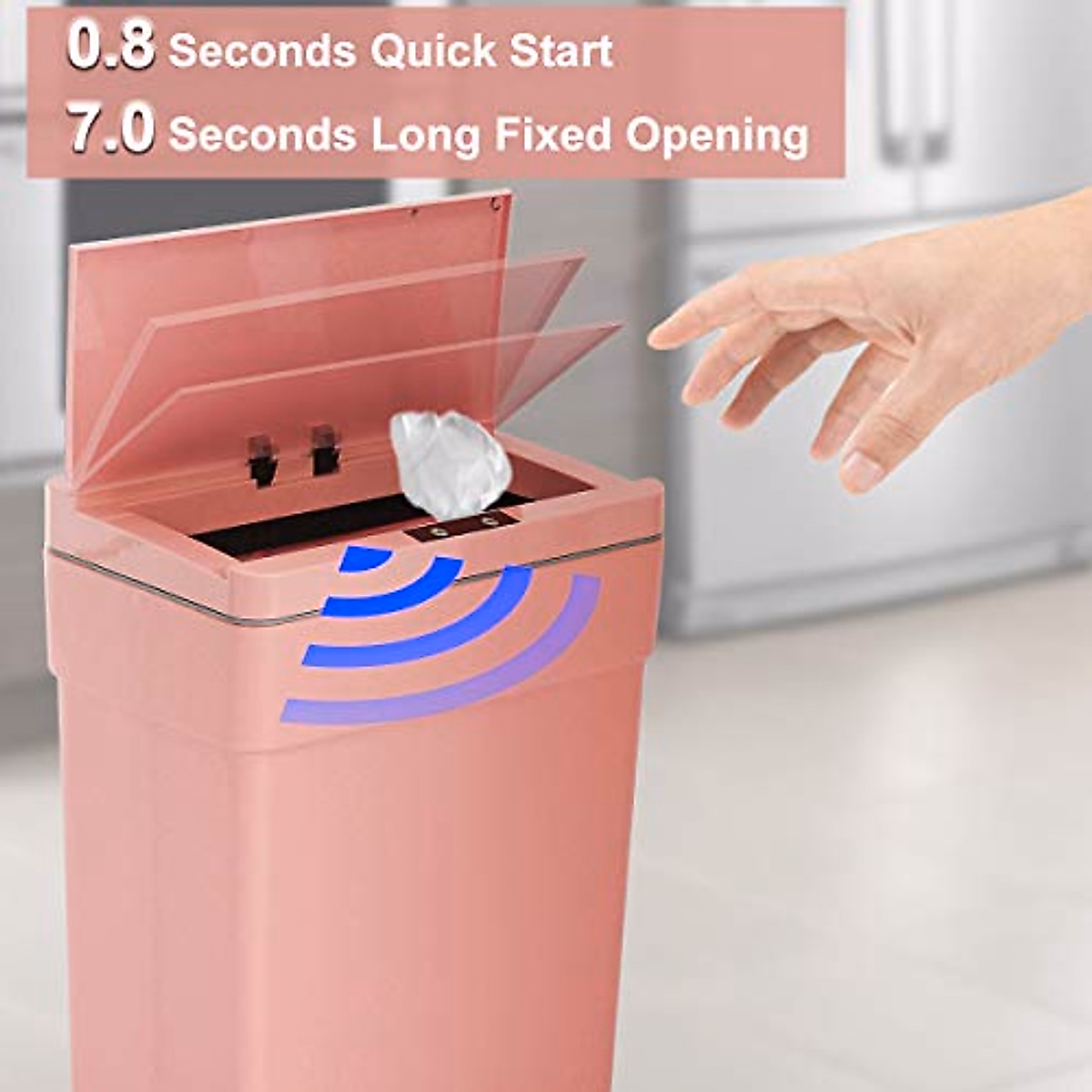 13 Gallon/ 50 Liter Trash Can, Automatic Touchless Kitchen Garbage Can with Motion-Sensing, No Touch Rubbish Can w/Inner Baskets and Carry Handles for Bathroom, Office, Home, Mint, Pink