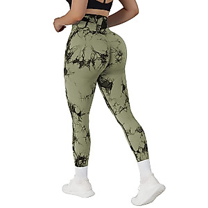 RXRXCOCO Women Scrunch Butt Lifting Leggings Seamless High Waisted Leggings Tummy Control Yoga Pants Compression Workout Tights Medium Tie Dye Green
