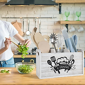 Fabuday Kitchen Utensil Holder for Counter Wooden - Extra Large Cooking Utensil Caddy for Spoon, Spatula Utensils, Rustic Farmhouse Utensils Organizer Countertop