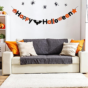 Happy Halloween Banner Halloween Garland with Spider Pumpkin Felt Garland Halloween Decorations Indoor for Mantle Fireplace Wall Party Supplies