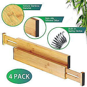 Pipishell 4-Pack Bamboo Drawer Dividers, 17.5-20.8" Adjustable Separators Expandable Drawer Divider Organizers Kitchen Utensils Organization Extra Long for Dresser Bedroom Bathroom Office 2.5" High