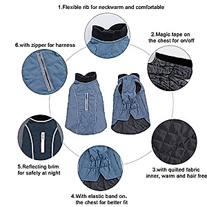 Pethiy Dog Cold Weather Vest Waterproof Windproof Reversible Dog Apparel Winter Coat Warm Dog Outfits for Small Dogs-Blue M