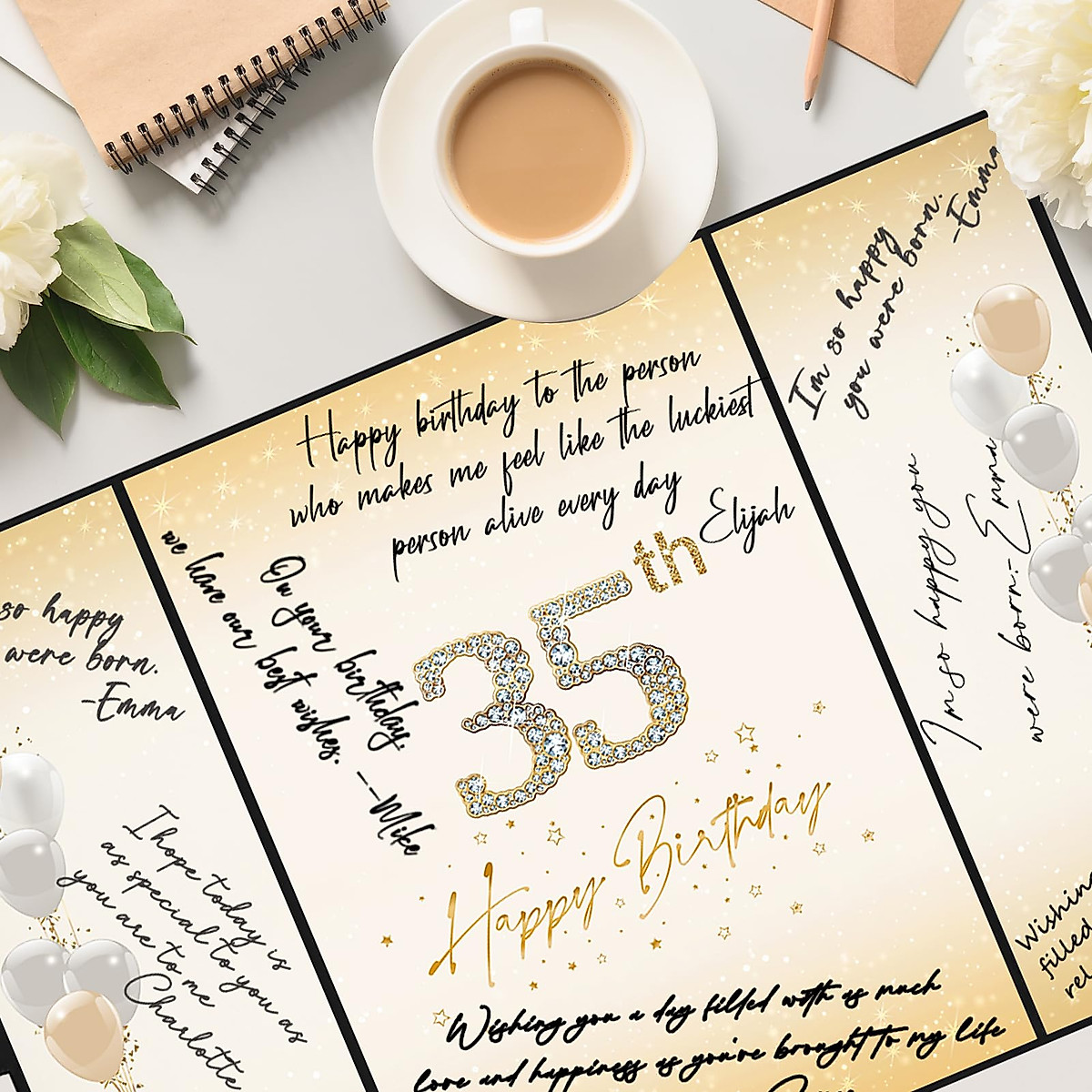 Crenics 35th Birthday Decorations for Her or Him, Creative 35th Birthday Guest Book Alternative, Black and Gold 35th Birthday Signature Book 18 x 12 inch, Great 35 Birthday Gifts for Men or Women