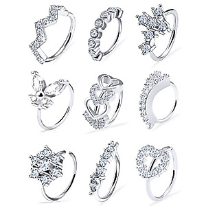 Vsnnsns 20G Nose Rings Hoop Silver Nose Piercing Jewelry Stainless Surgical Steel Daith Rook Cartilage Helix Earrings Hoop Ear Nose Septum Rings Body Piercing Jewelry for Women Men 8mm