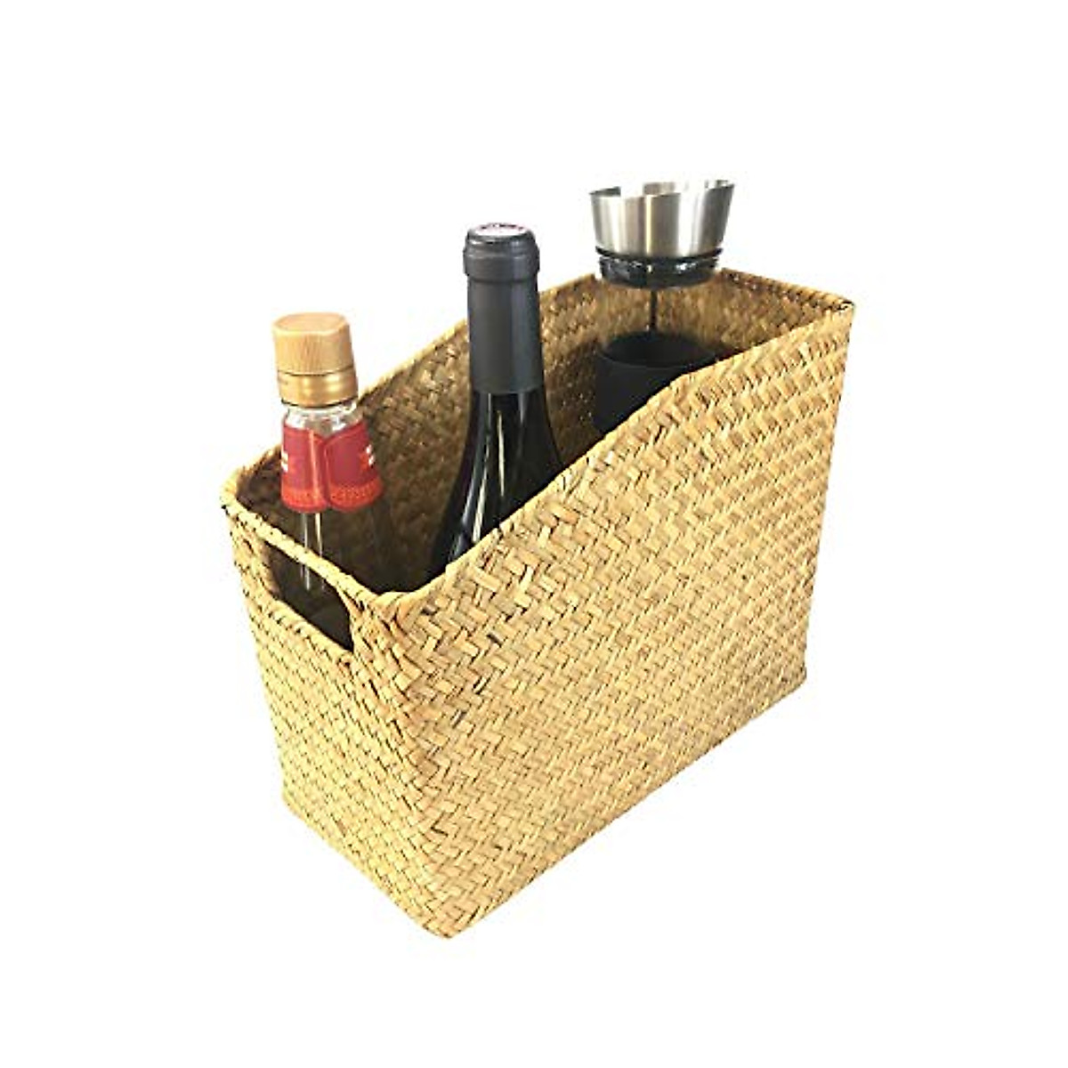 MISNINE Multifunction Basket Magzine Book Holder Basket,Handwoven Seagrass Rustic Home Décor (Small)