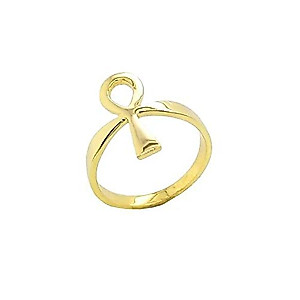Takar 14K Gold Egyptian Ankh Ring, Solitaire Ankh Gold Charm, Ankh Rings For Women And Men, Elegant Gold Jewelry Egyptian Gifts Made In USA.