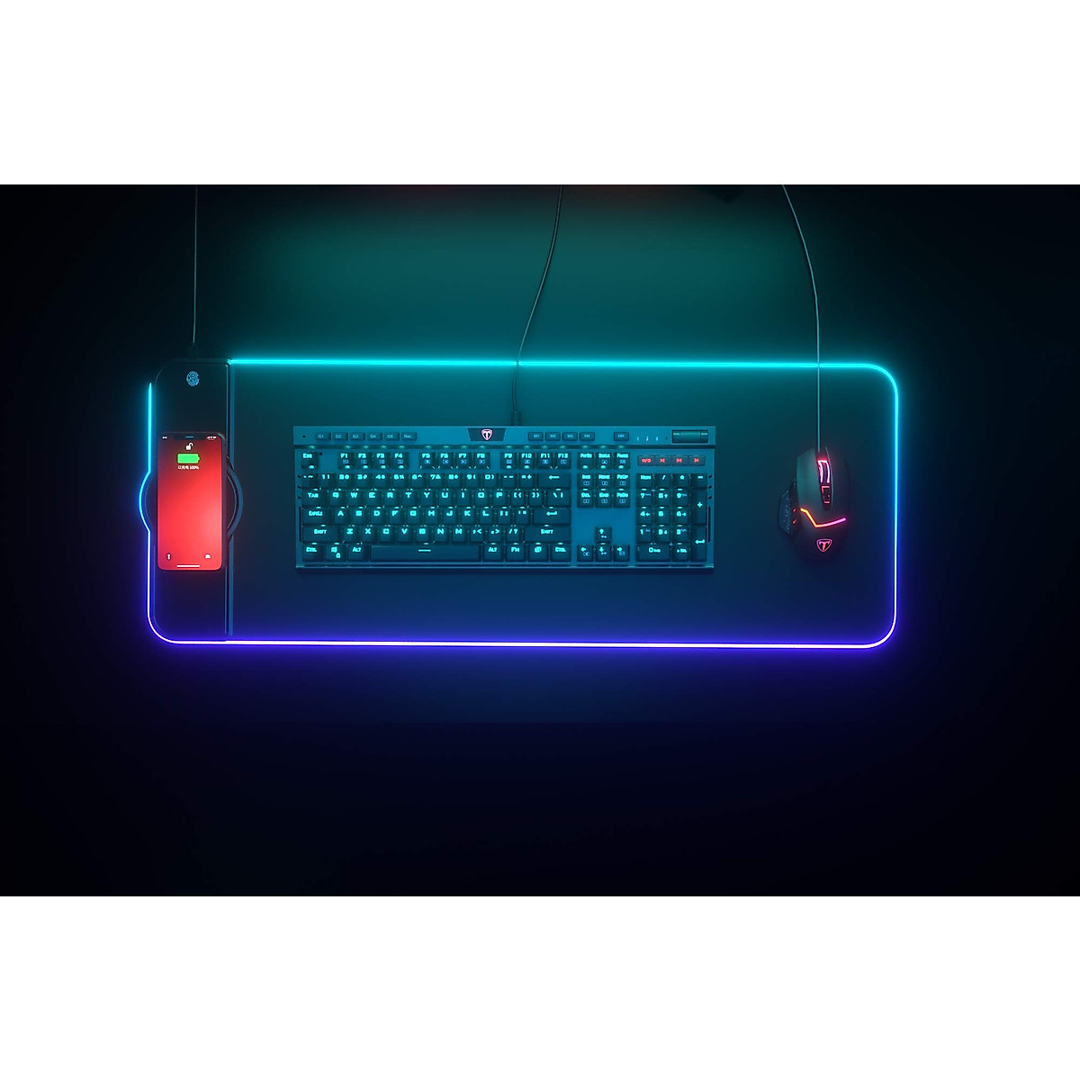 VEWINGL RGB Large Gaming Mouse Pad with Wireless Chargering,15W Fast Wireless Charging Desk Pad,Premium Microfiber Cloth,Non-Slip Base,10 Light Modes Keyboard Pad for Gaming,PC,Laptop 31.5" × 11.81"