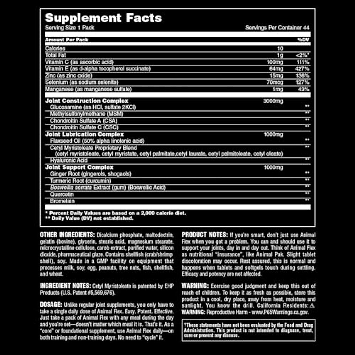 Animal Flex - Joint Support Supplement for Pain Relief and Discomfort with Turmeric, Glucosamine, Chondroitin, MSM, Boswellia to Reduce Soreness in Muscles, Back, Knees, Shoulder, and Hip, 44 packs