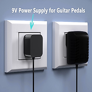 Replacement for 9V Guitar Pedal Power Supply UL Tested 9 Volt Power Supply for Guitar Pedals，1A Tip Negative with 5 Way Daisy Chain Power Cable