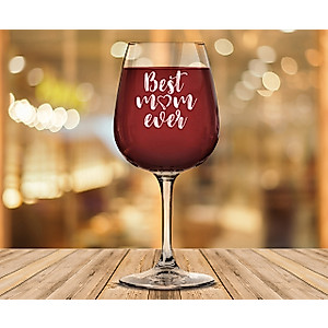 Best Mom Ever Wine Glass - Unique Birthday Gifts for Mom, Women, Wife - Best Mom Gifts from Daughter, Son, Husband, Kids - Top Bday Present Idea for New Mother, Her - Fun Novelty Wine Gift