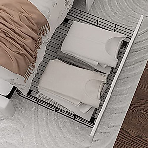 Queen Bed Frame with Storage and Adjustable Headboard, Bed Frame with 4 Drawers and Wooden Slats Support, No Box Spring Needed (PU White, Queen (U.S. Standard))