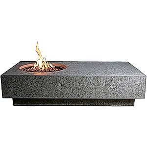 Elementi Metropolis Table Cast Concrete Natural Gas Fire Table, Outdoor Fire Pit Fire Table/Patio Furniture, Canvas Cover & Lava Rock Included with Free AMS Fireplace Wind Guard