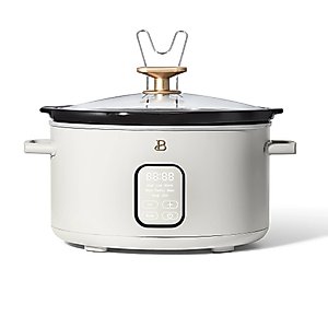 Beautiful 6 Qt Programmable Slow Cooker by Drew Barrymore - 5 Preset Cooking Functions, Digital Countdown Timer, Dishwasher-Safe Parts, and Cool-Touch Handles (White Icing)