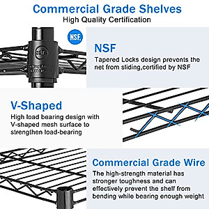 XXkseh Wire Shelving Unit with Wheels, 6 Tier Adjustable Metal Shelving Heavy Duty Storage Shelves 2100 Lbs Capacity 48" L X 18" W X 82" H Metal Shelf for Pantry Kitchen Basement, Black