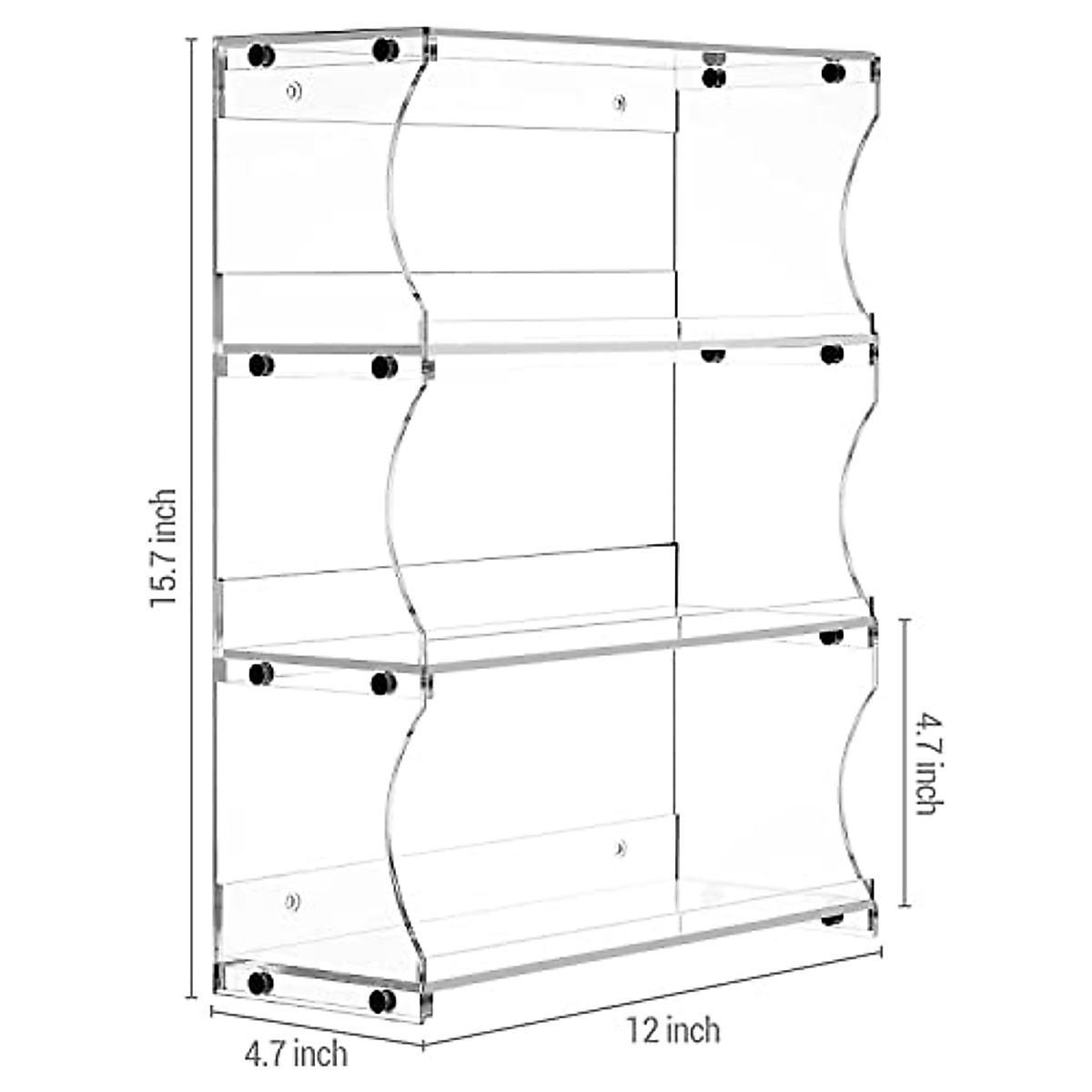 MyGift Clear Acrylic Shelves, Wall Mounted 3 Tier Floating Display Rack, Clear Hanging Shelves, Plastic Shelving