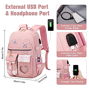 ACESAK Backpack for Girls - Bookbag Backpacks Schoolbag for Girls Kids Teen Women Casual Travel Daypacks - School Bag Elementary Middle School College Cute Backpack with Lunch Box (Pink)